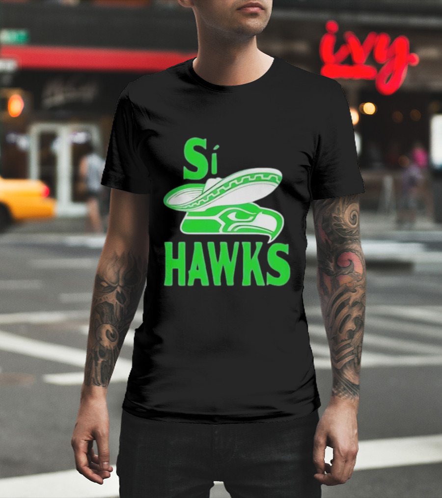 Si Hawks Mexican Sombrero Green Hawk T-Shirt