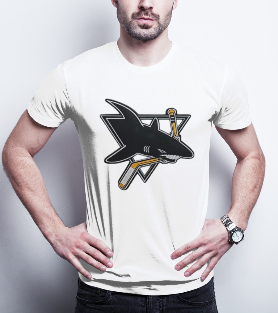 San Jose Sharks Biting Hockey Stick Triangle Sports T-Shirt