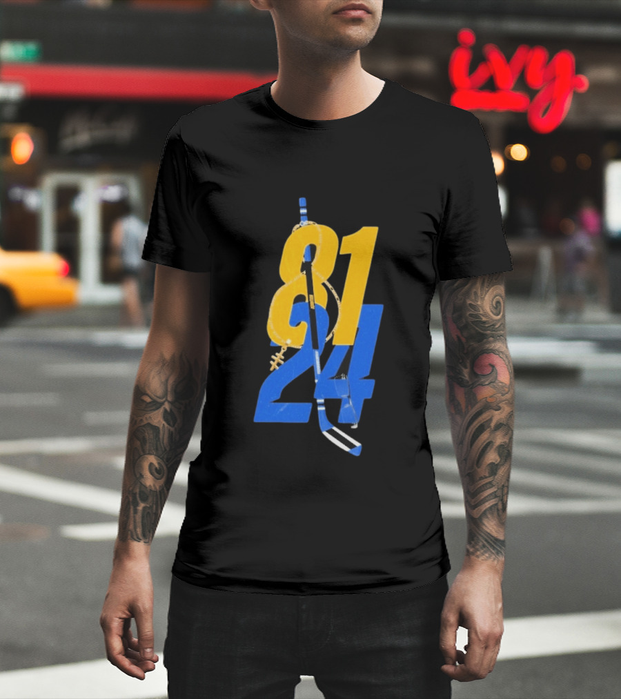 Ilya Rozanov 81 Shane Hollander 24 Hockey Stick Yellow Blue Numbers T-Shirt