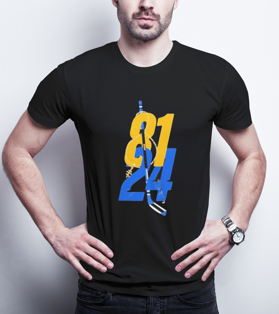 Ilya Rozanov 81 Shane Hollander 24 Hockey Stick Yellow Blue Numbers T-Shirt