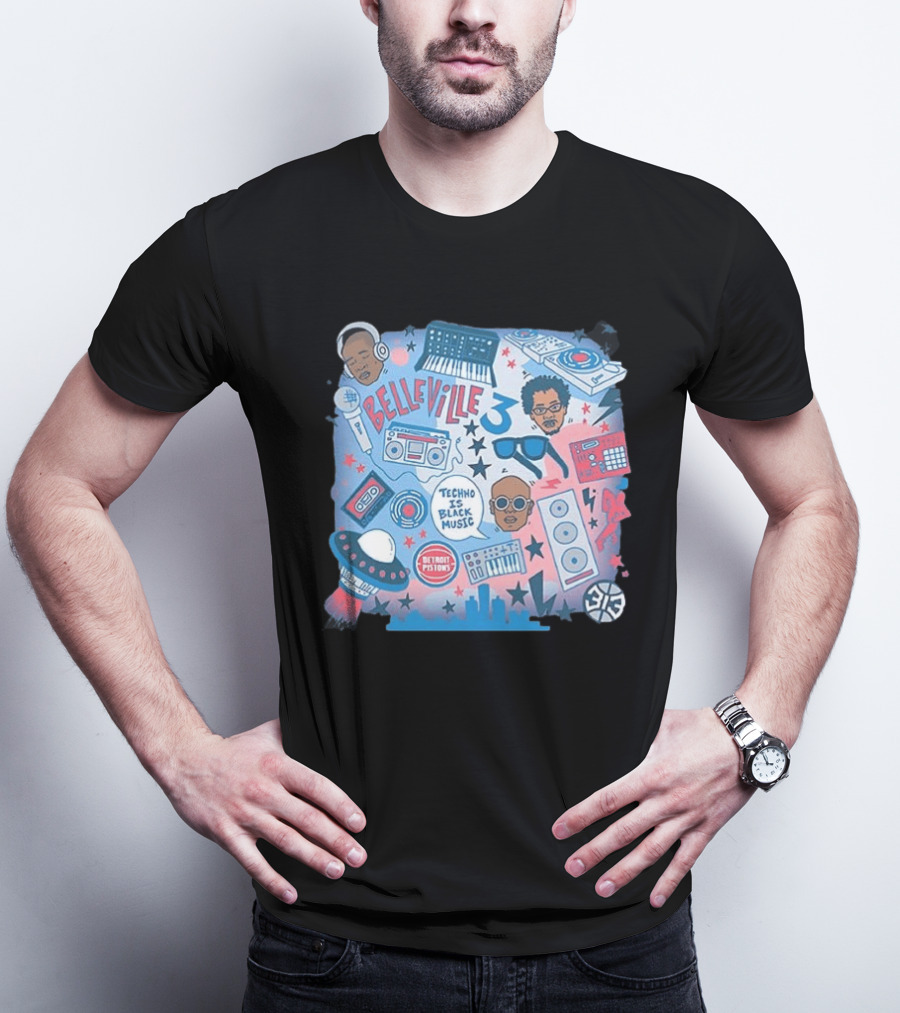 Detroit Pistons Belleville 3 Techno Is Black Music NBA Collaboration T-Shirt