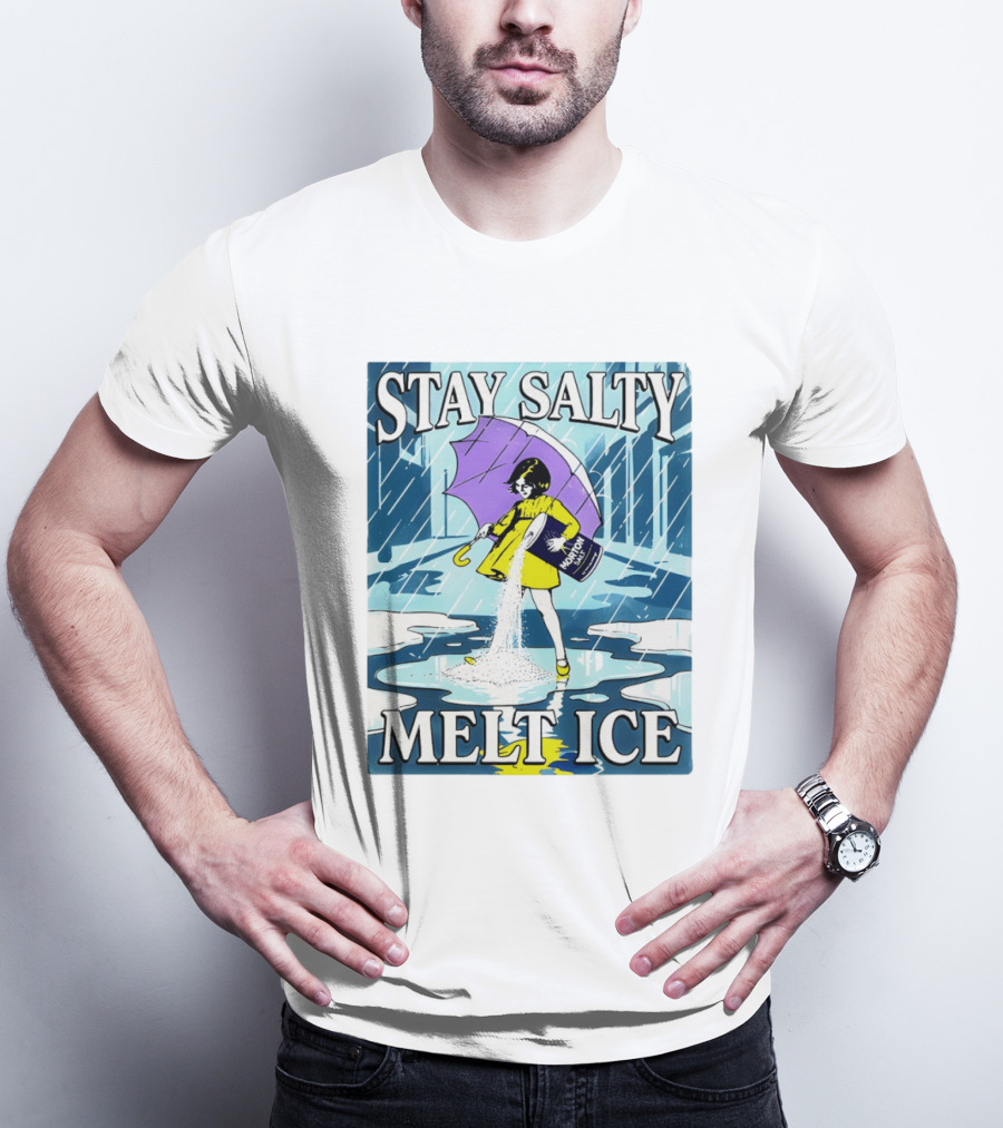 Morton Salt Stay Salty Melt ICE Umbrella Girl Retro Rain Scene T-Shirt