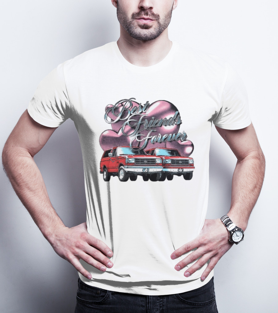 Best Friends Forever Classic Ford Cars With Pink Heart T-Shirt