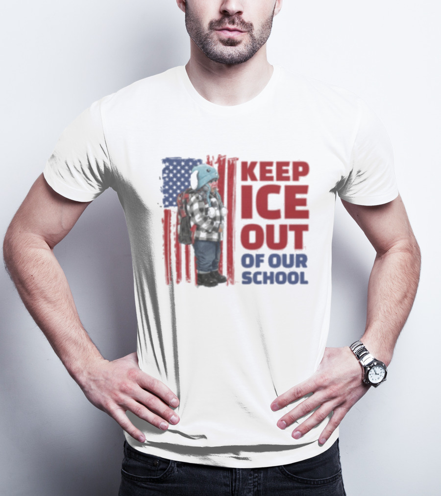 KEEP ICE OUT OF OUR SCHOOL USA Flag Blue Eagle Hat Kid Protest T-Shirt