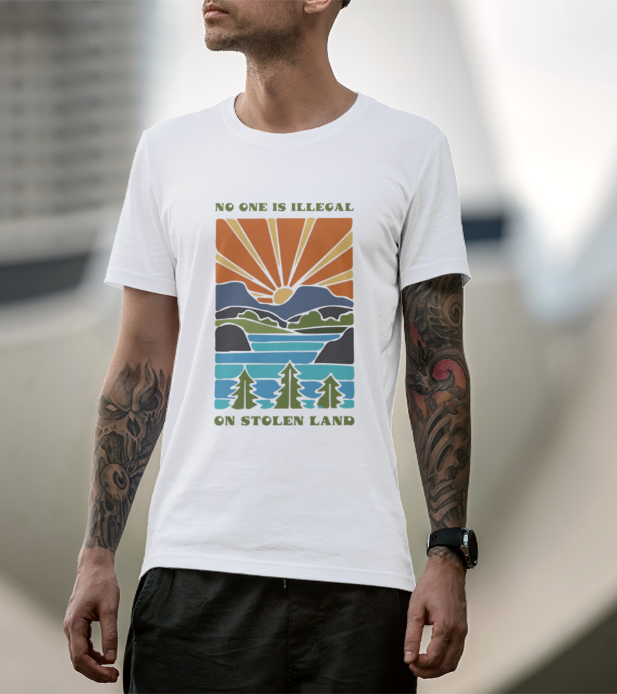 Billie Eilish No One Is Illegal On Stolen Land Sunset Scenic Mountains And Forest T-Shirt