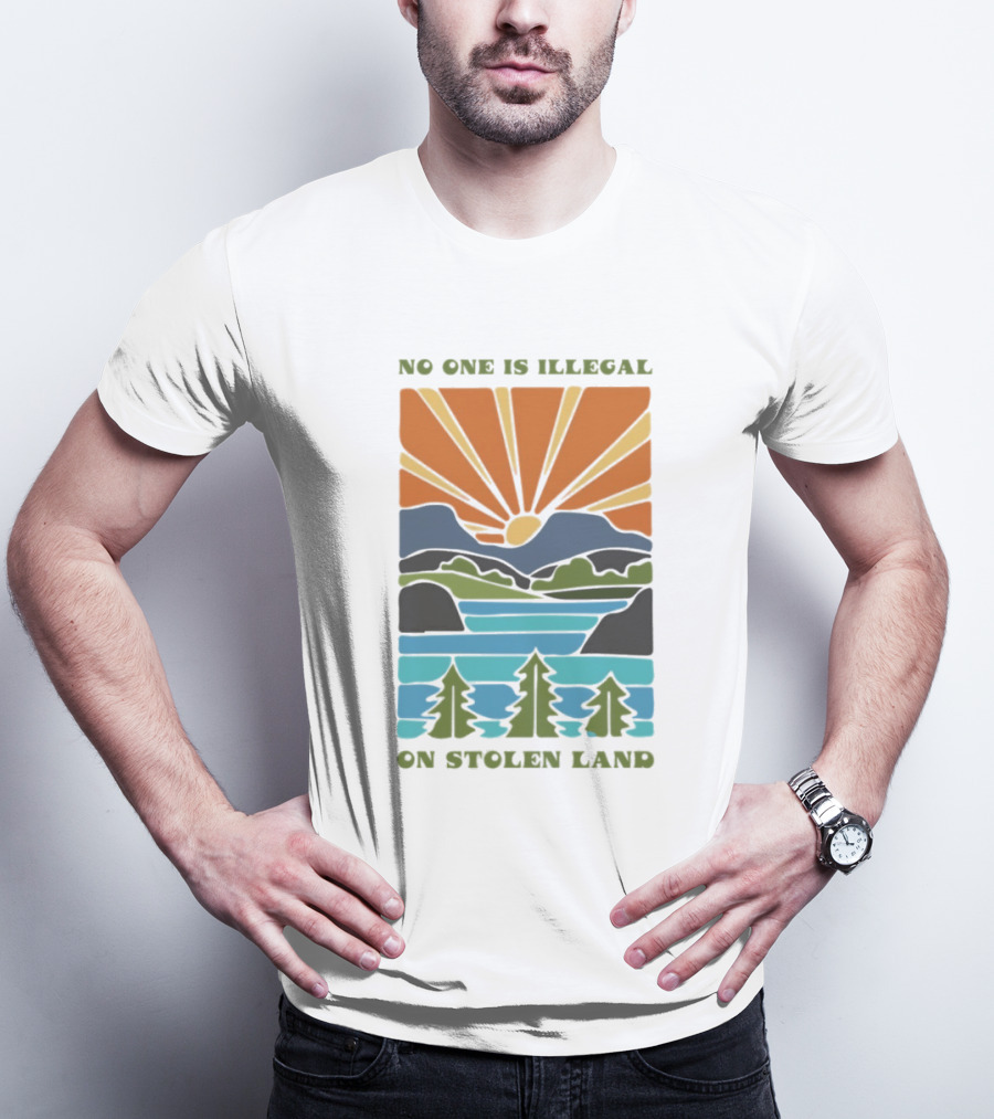 Billie Eilish No One Is Illegal On Stolen Land Sunset Scenic Mountains And Forest T-Shirt