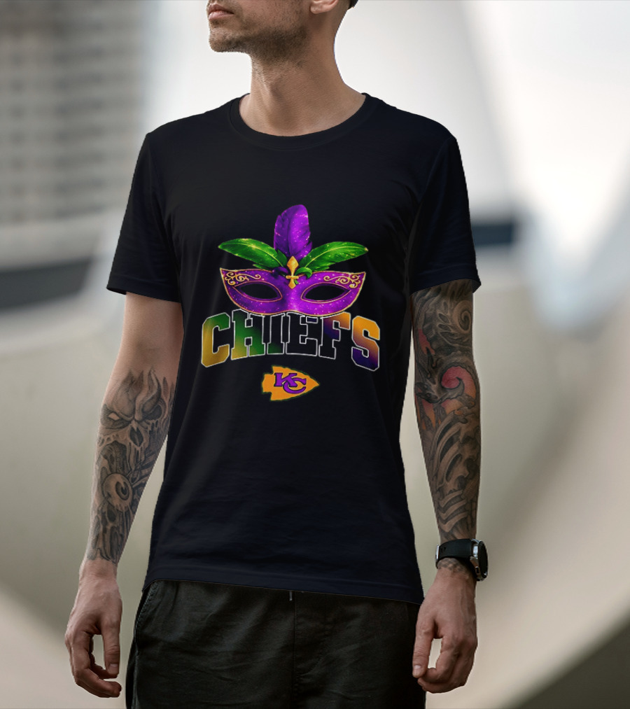 Kansas City Chiefs Mardi Gras Mask Fleur De Lis T-Shirt
