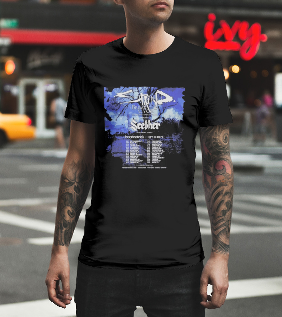 Staind Break The Cycle 25th Anniversary Tour Featuring Seether Hoobastank Hinder 2023 Dates T-Shirt