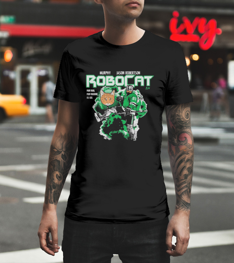 Jason Robertson RoboCat Hockey Player With Cat Head T-Shirt