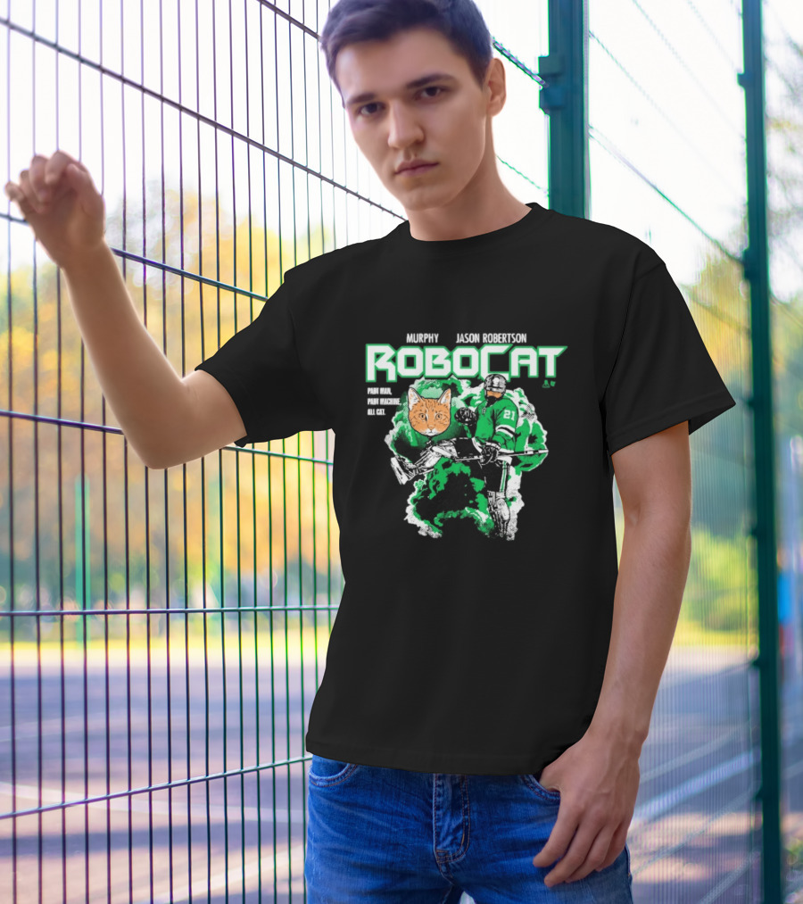 Jason Robertson RoboCat Hockey Player With Cat Head T-Shirt