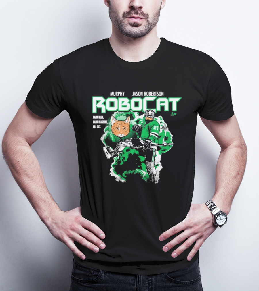 Jason Robertson RoboCat Hockey Player With Cat Head T-Shirt