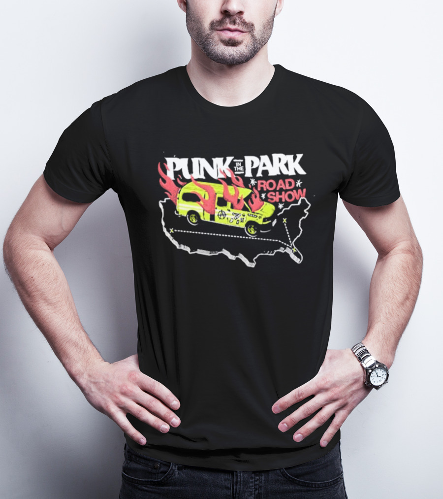 Punk In The Park Road Show 2026 Flaming Van USA Map Tour T-Shirt