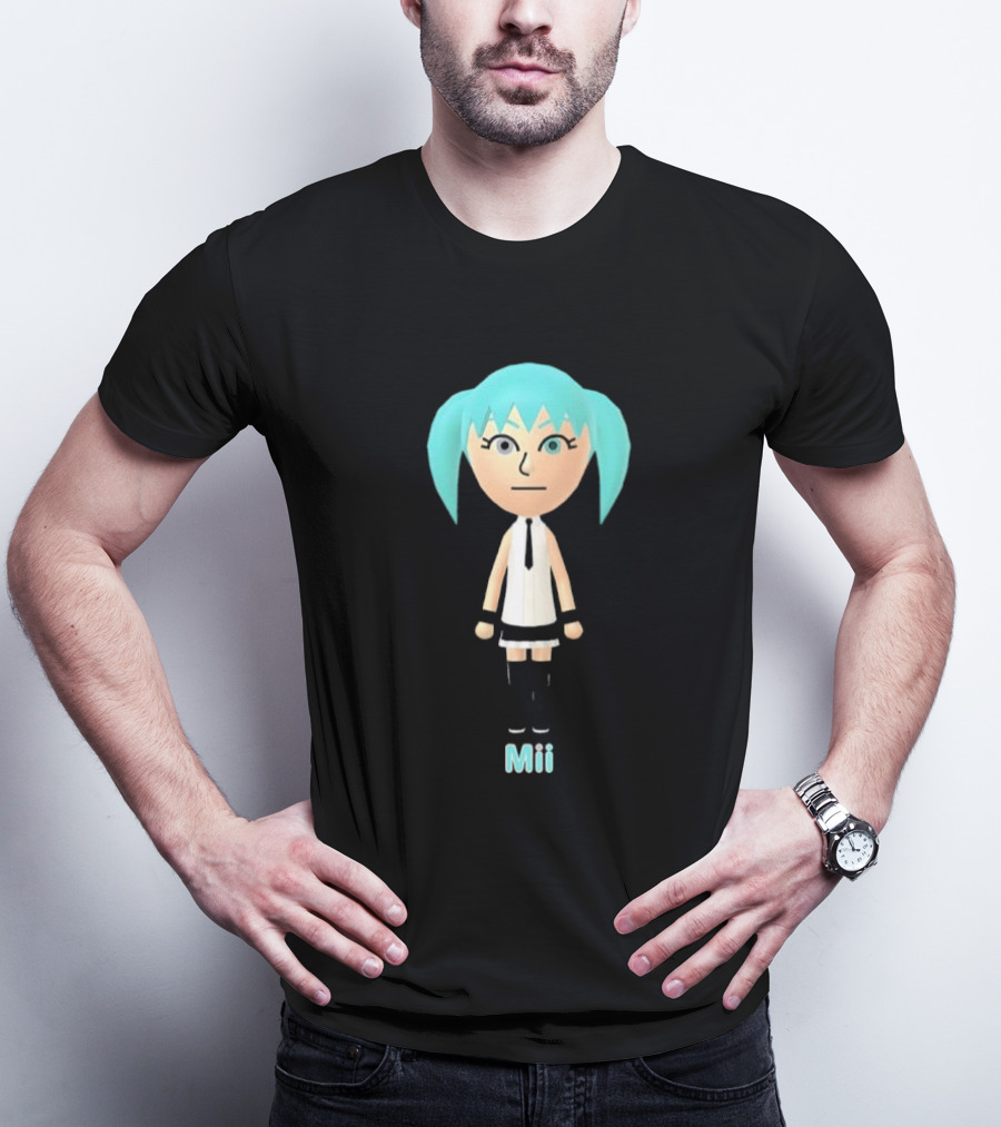 Mii Anime Character With Blue Hair And White Outfit T-Shirt