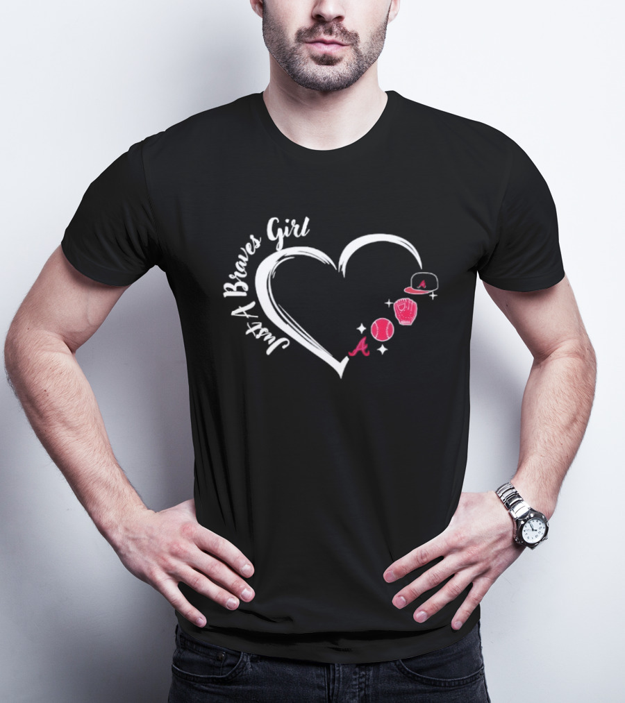 Atlanta Braves Girl Heart Baseball Glove Cap T-Shirt
