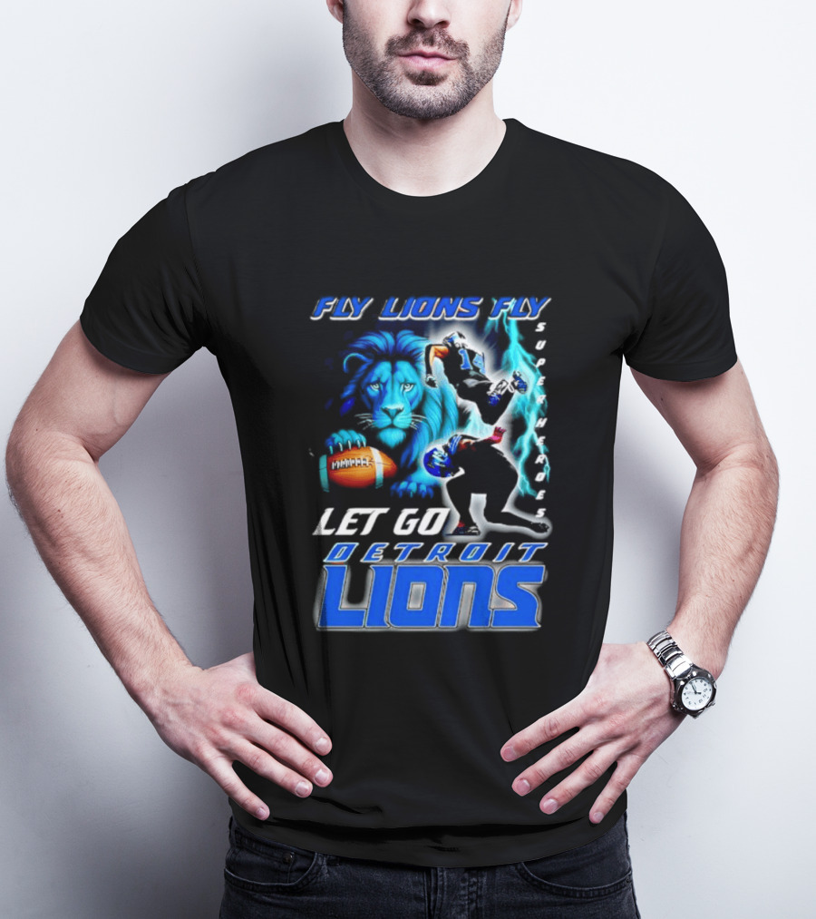 Fly Lions Fly Let Go Detroit Lions Football Journey T-Shirt