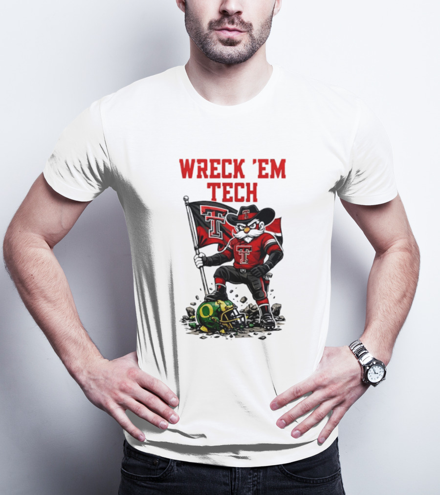 Wreck 'Em Tech Texas Tech Red Raiders Raider Red Flag And Helmet T-Shirt