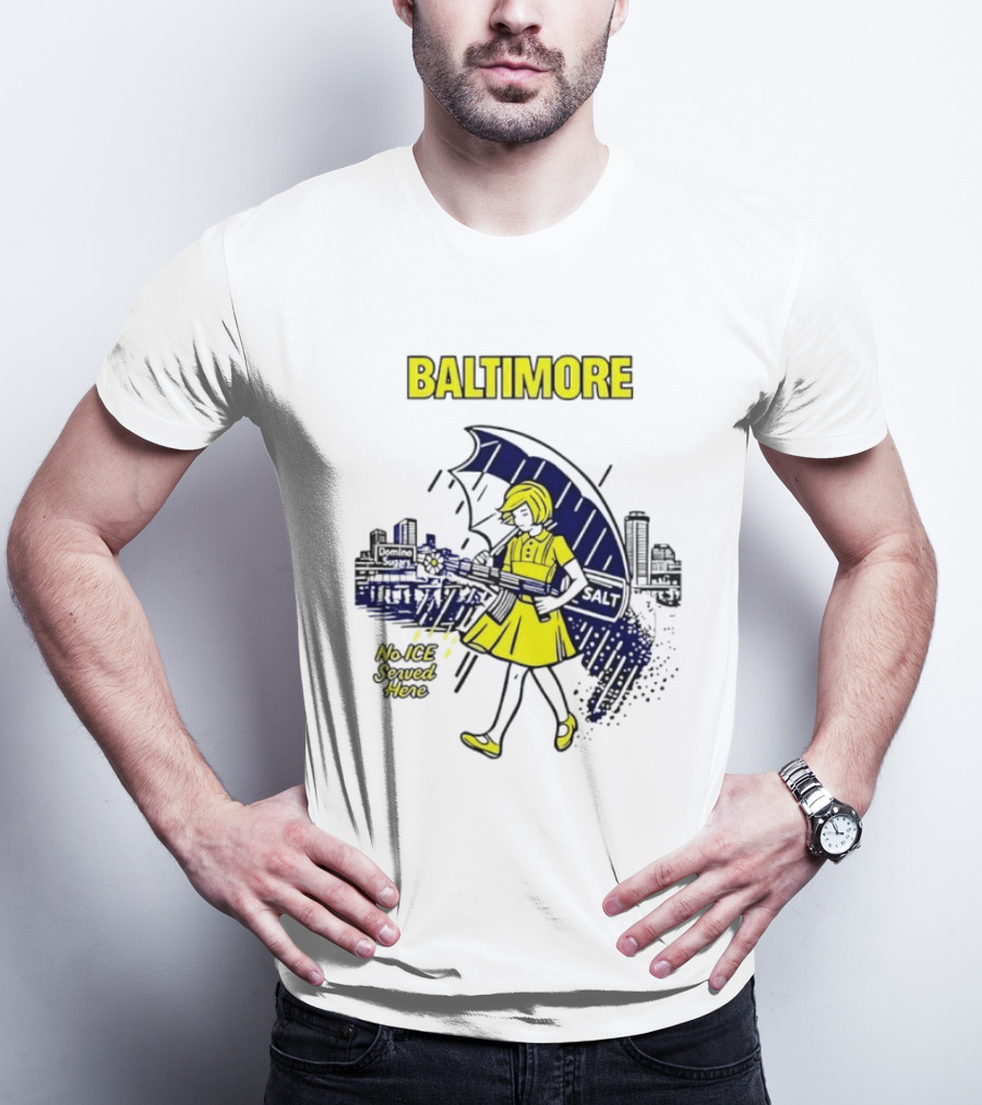 Baltimore No ICE Served Here Salt Umbrella City Skyline T-Shirt