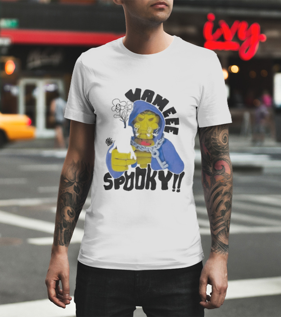 Vameee Spooky Skeleton In Blue Hood With Chains T-Shirt