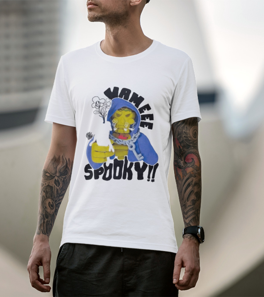 Vameee Spooky Skeleton In Blue Hood With Chains T-Shirt
