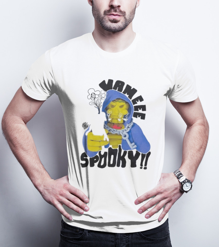 Vameee Spooky Skeleton In Blue Hood With Chains T-Shirt