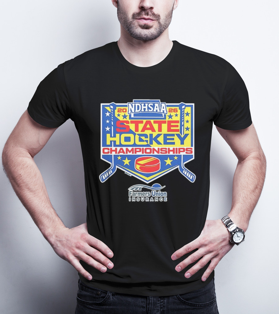 NDHSAA 2026 State Hockey Championships Merchandise Farmers Union Insurance T-Shirt