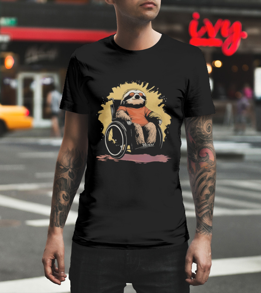 Sloth On Wheelchair With Sunglasses Relaxing Cool Attitude T-Shirt