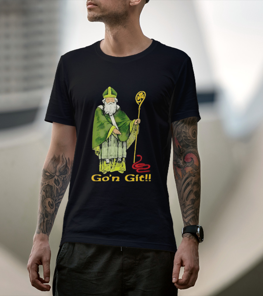 Go'n Git St Patrick Vintage Illustration With Staff And Smoke T-Shirt