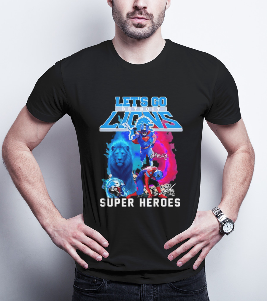 Let's Go Detroit Lions Jahmyr Gibbs Amon Ra St Brown Super Heroes T-Shirt