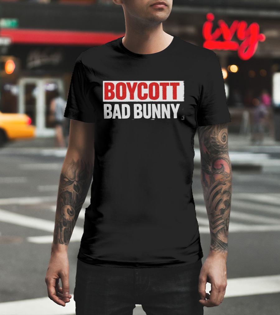 Boycott Bad Bunny Text Bold Red And White T-Shirt