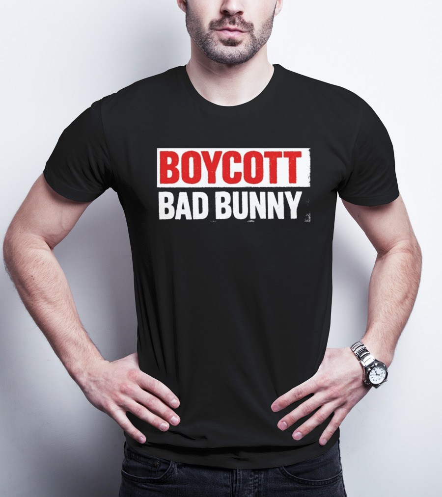 Boycott Bad Bunny Text Bold Red And White T-Shirt
