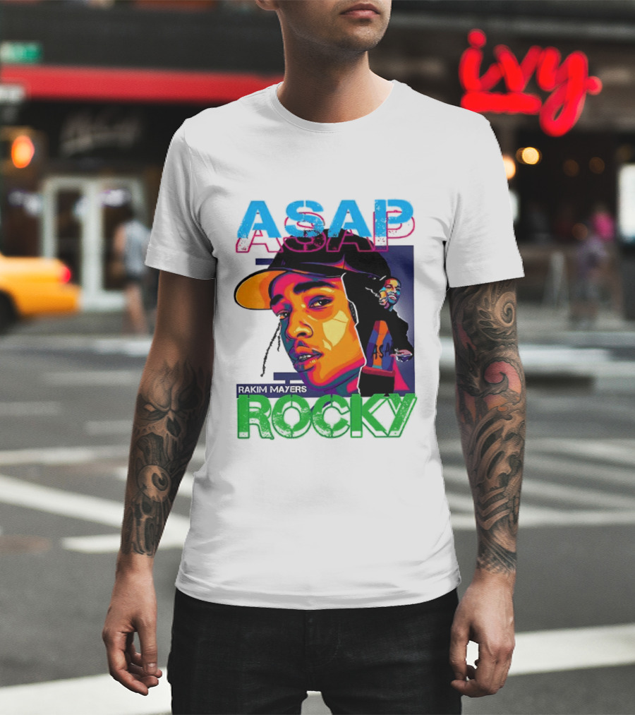 ASAP Rocky Rakim Mayers Hip Hop Street Art Bold Pop Color Aesthetic T-Shirt