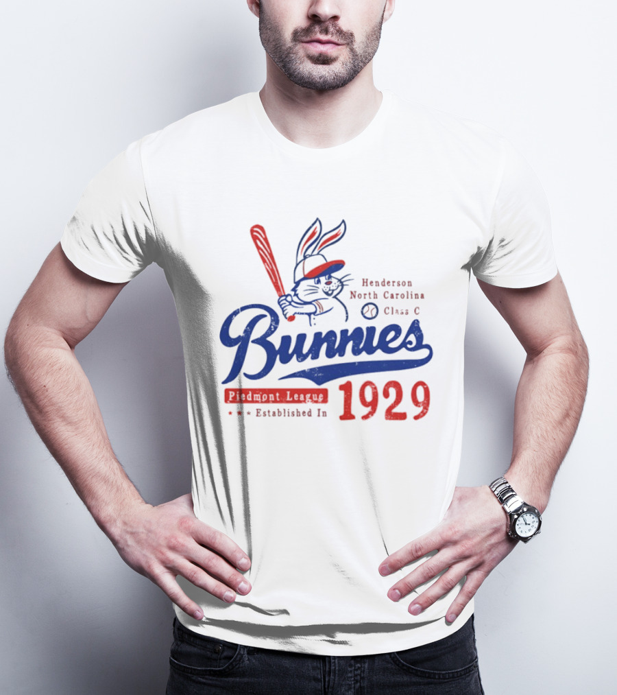 Bunnies Henderson North Carolina 1929 Class C Piedmont League Vintage Baseball T-Shirt