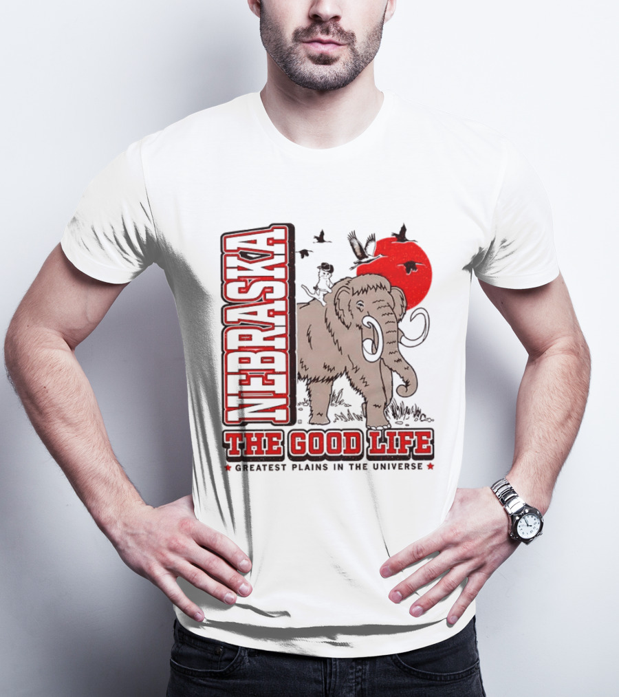 Nebraska The Good Life Greatest Plains In The Universe Mammoth Scene T-Shirt