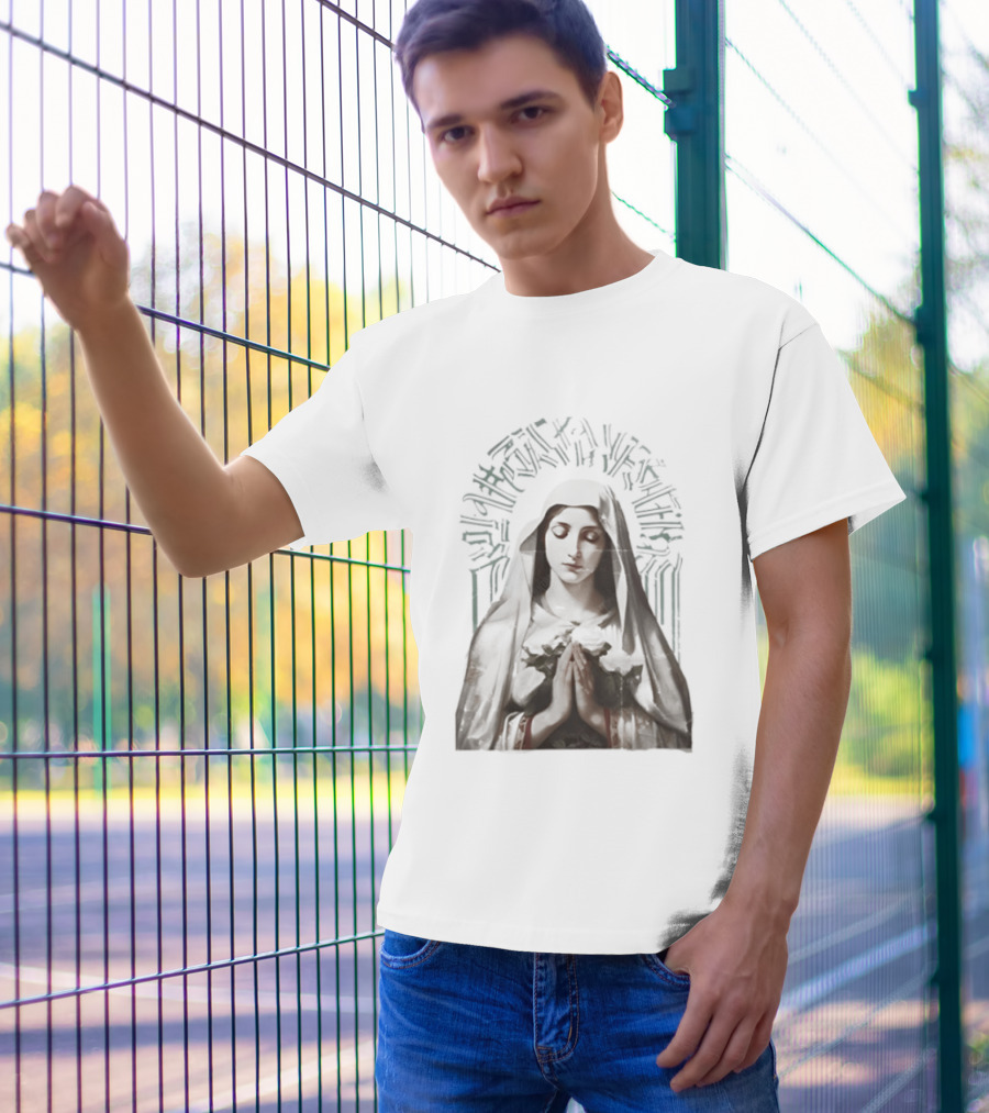 Virgin Mary With White Roses Holy Mary Mother Of Us Pray For Us Gothic T-Shirt