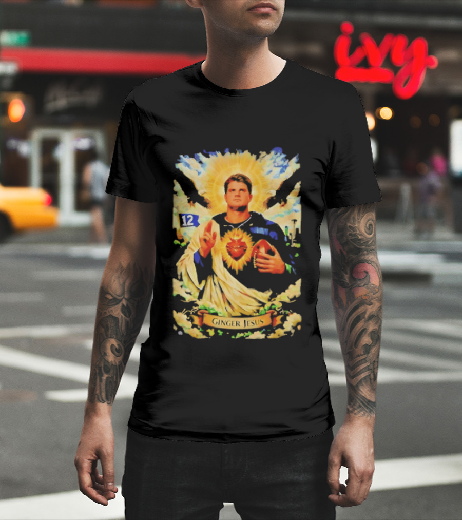 Ginger Jesus 12 Seattle Seahawks Football Halo Sacred Heart T-Shirt