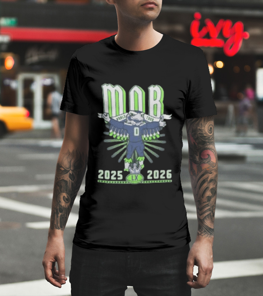 Seattle Seahawks MOB World Tour 2025 2026 Cartoon Bald Eagle Creature Olympic Washington LX T-Shirt