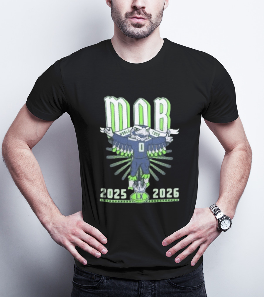 Seattle Seahawks MOB World Tour 2025 2026 Cartoon Bald Eagle Creature Olympic Washington LX T-Shirt