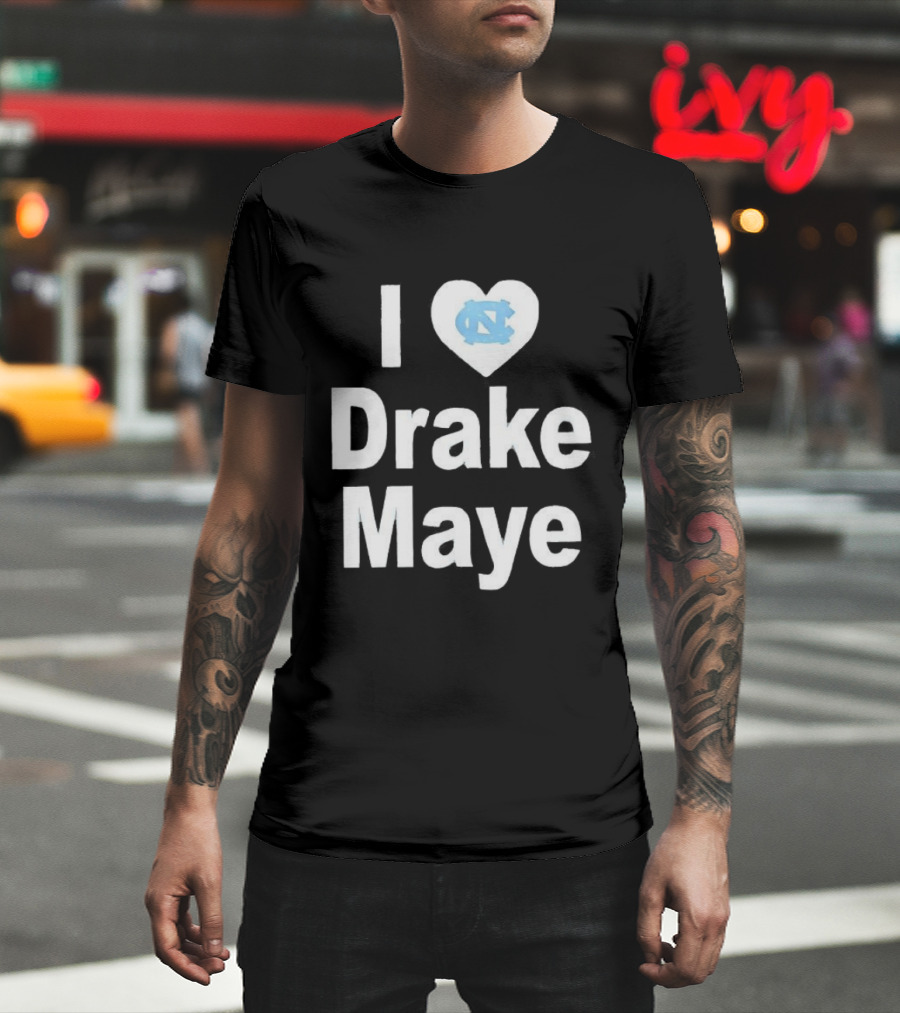 UNC Tar Heels I Love Drake Maye Heart T-Shirt