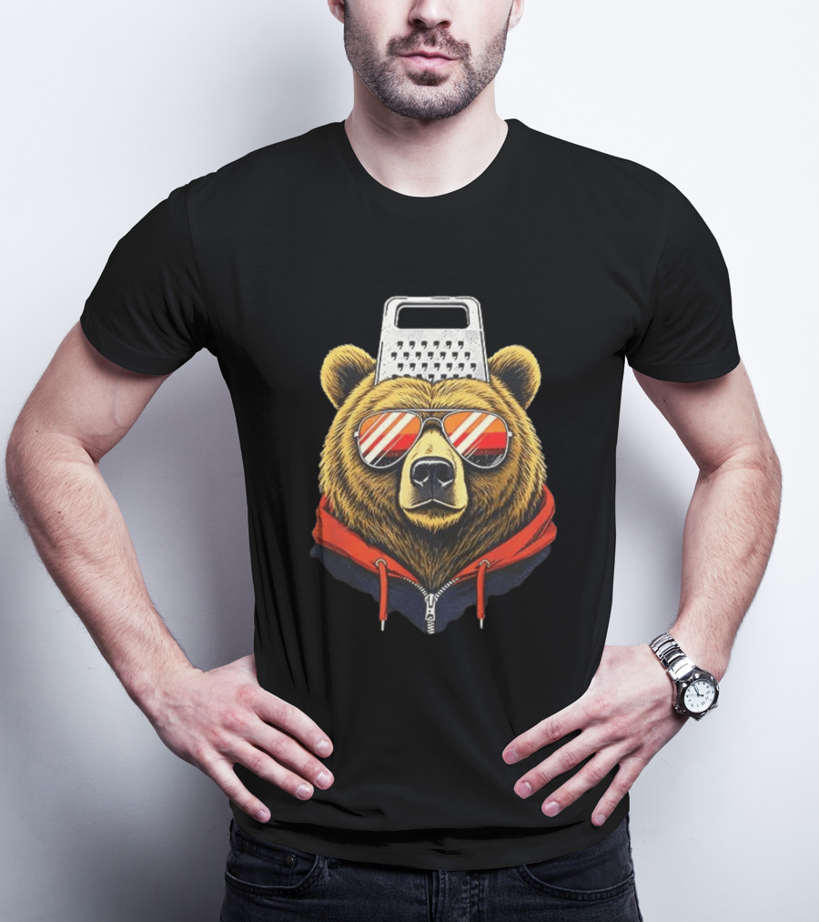 Chicago Bears Foam Cheese Grater Hat Bear With Sunglasses T-Shirt