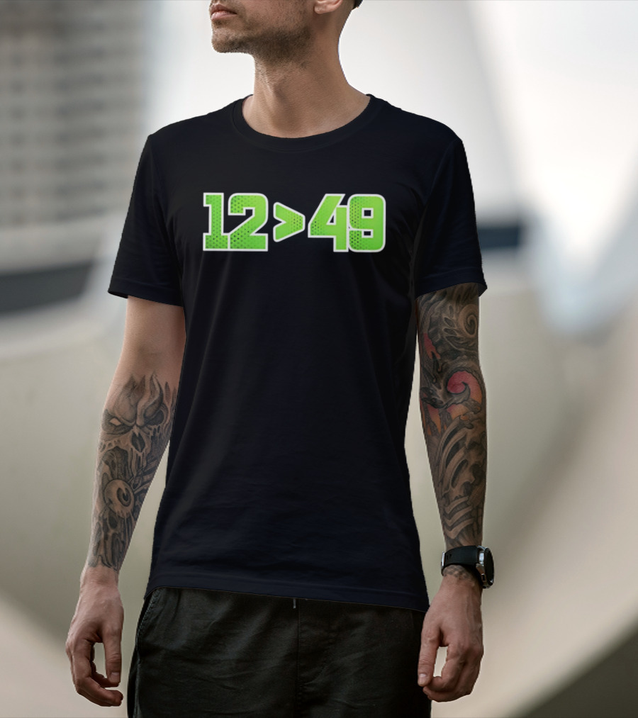 Seattle 12 Greater Than 49 Neon Green Football Fan Gear T-Shirt