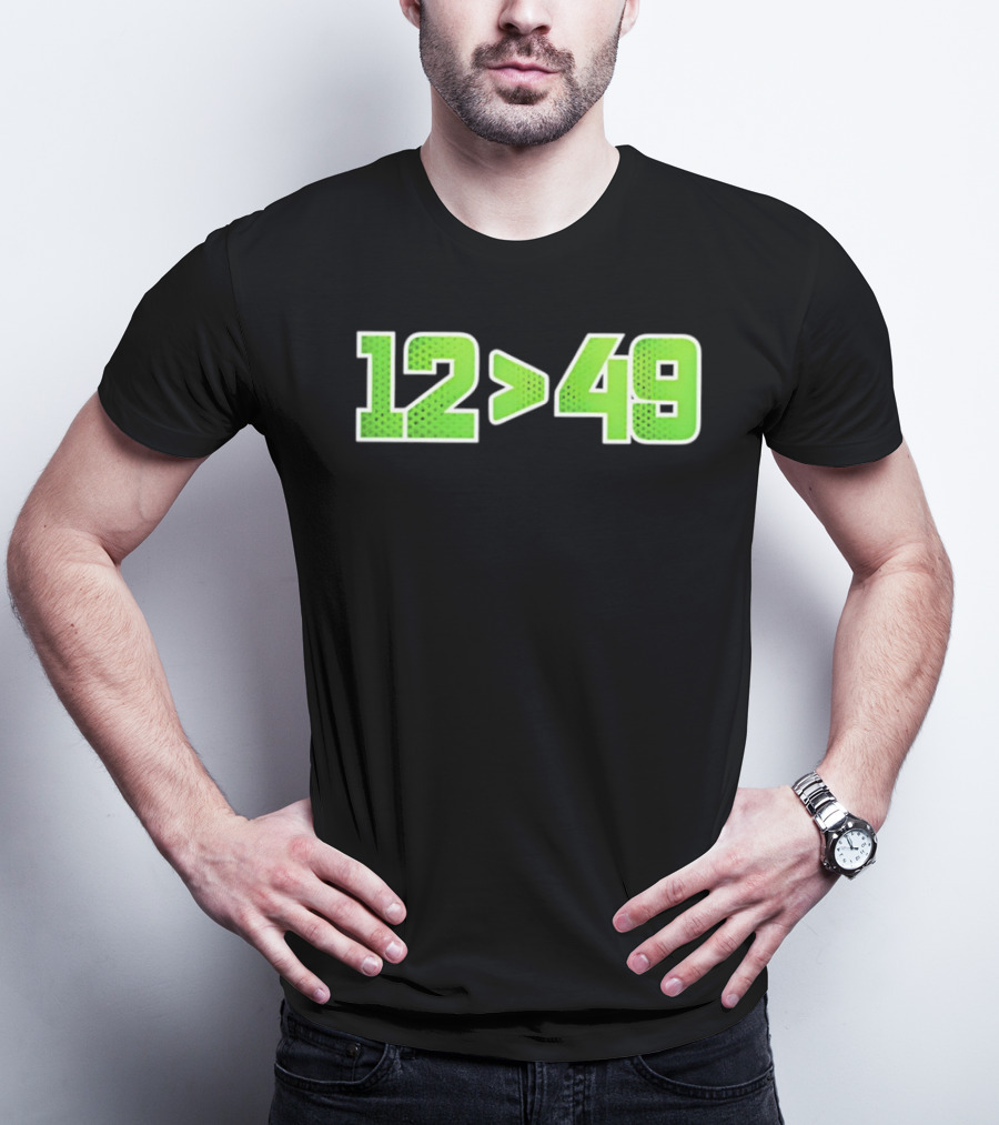Seattle 12 Greater Than 49 Neon Green Football Fan Gear T-Shirt