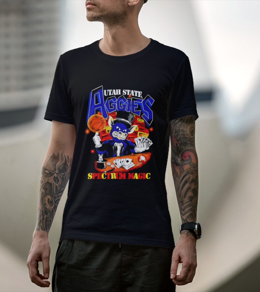 Utah State Aggies Spectrum Magic Basketball Theme With Cards T-Shirt