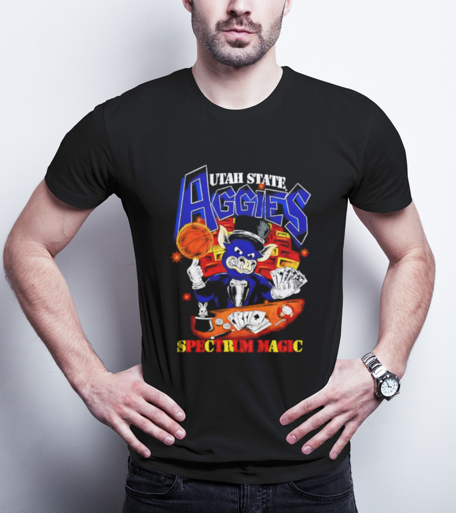 Utah State Aggies Spectrum Magic Basketball Theme With Cards T-Shirt