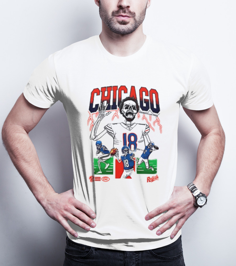 Chicago Football Skeleton Number 18 Claw Action T-Shirt