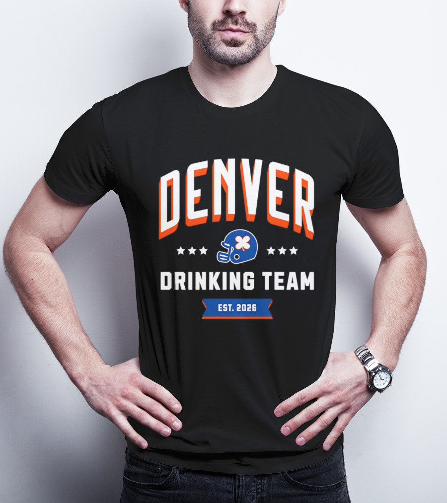 Denver Broncos Drinking Team St Patrick's Day Helmet Logo Est 2026 T-Shirt