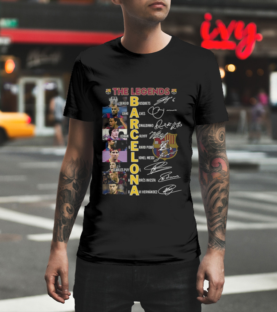 The Legends Barcelona Ronaldinho Sony Anderson Lionel Messi Xavi Hernandez David Villa Sergio Busquets T-Shirt