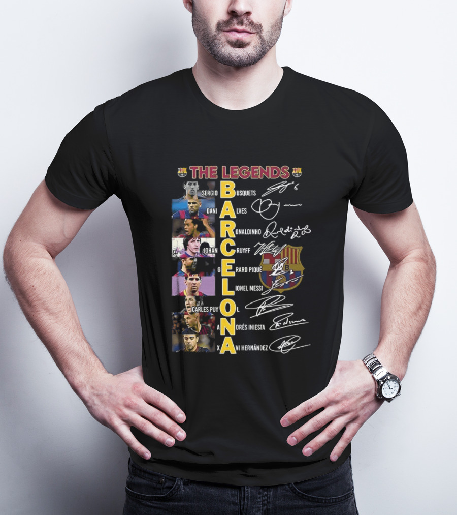 The Legends Barcelona Ronaldinho Sony Anderson Lionel Messi Xavi Hernandez David Villa Sergio Busquets T-Shirt