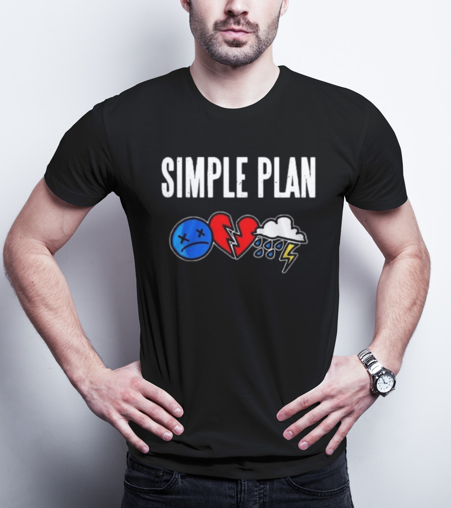 Simple Plan Tour 2026 Emojis Sad Face Broken Heart Storm Cloud T-Shirt