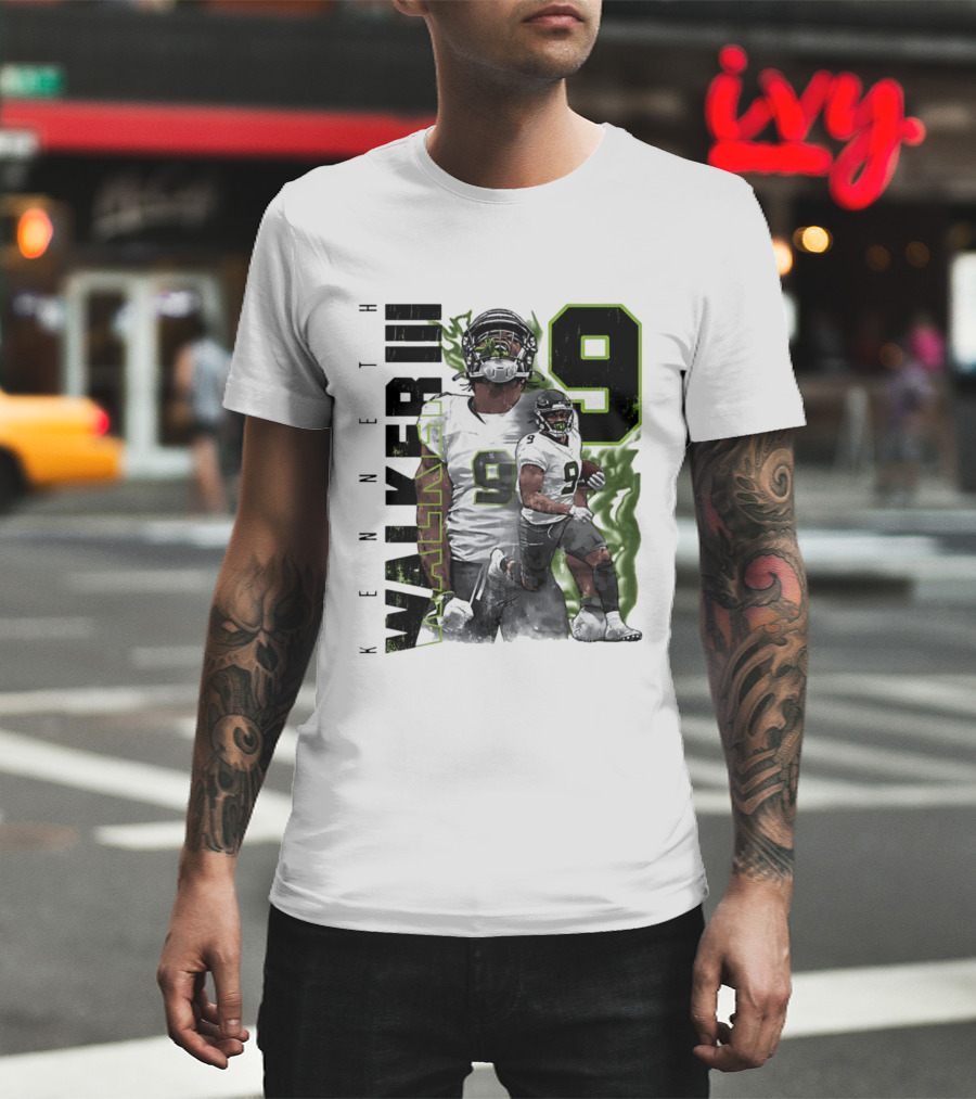 Kenneth Walker III Neon Aura Seattle Seahawks Number 9 T-Shirt