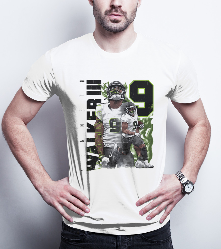 Kenneth Walker III Neon Aura Seattle Seahawks Number 9 T-Shirt